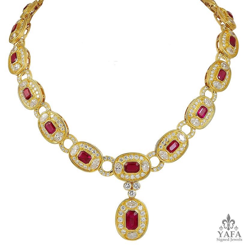 BULGARI Diamond, Ruby Necklace and Earrings – Yafa Signed Jewels